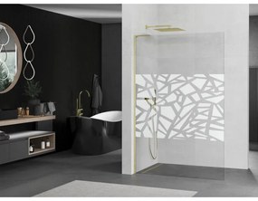 Mexen Kioto L, sprchová zástěna Walk-In 100 x 200 cm, 8mm čiré sklo bílý vzor, ​​zlatý matný profil, 800-100-103-55-85