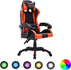Herní židle s RGB LED podsvícením oranžovočerná umělá kůže 288002
