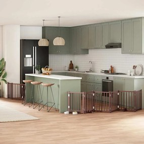 Zábrana pro psy s dvířky skládací 9 panelů hnědá 450 cm topol 3155715