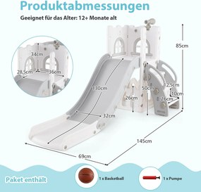 Costway Dětská skluzavka 6 v 1 s košem a teleskopem, šedá