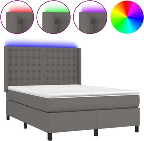 Box spring postel s matrací a LED šedá 140x200 cm umělá kůže 3139389