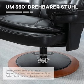 Polohovací křeslo HOMCOM s otomanem a funkcí polohování, otočné TV křeslo do 150 kg, umělá kůže v černé barvě pro pohodlnou relaxaci | Aosom.de