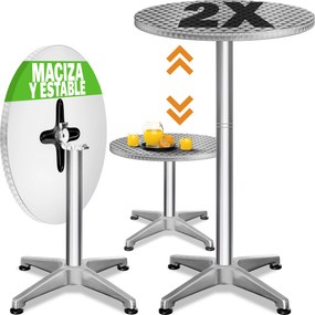 Barový stolek sada 2 ks Ø60cm hliníkový skládací výškově nastavitelný stříbrná