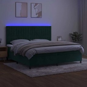 Box spring postel s matrací a LED tmavě zelená 200x200 cm samet 3136266