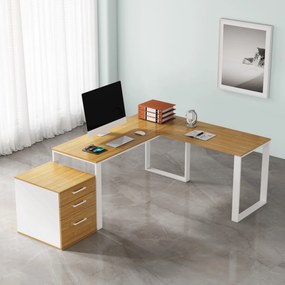 Rohový kancelářský stůl Houseland Nuvia Home 03 160 cm dub/bílý