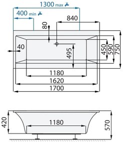 Santech VARIA 170 x 75 cm SAVAR170 vana akrylátová