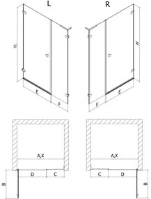 Mexen Lunar-B, L Otočné levé sprchové dveře 130 cm, 8mm čiré sklo, zlatý matný profil, 832SL-130-050-55-00-L