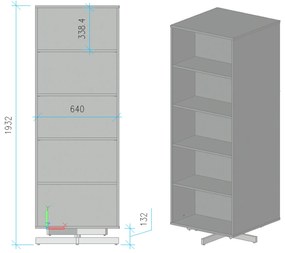 Otočný regál, 680×680×1932 mm, 2x 5 polic, bílá