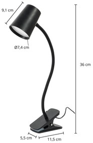 Stolní lampa LED Lindby Ailina, objímková základna, černá