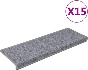 Schodové rohože 15 ks 65 x 21 x 4 cm světle šedé s obdélníkovým okrajem 326198