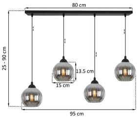 Závěsné svítidlo Costa, 4x grafitové skleněné stínítko, b