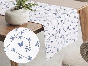 Biante Bavlněný běhoun na stůl Sandra SA-051 Drobné modré květiny a motýlci na bílém 20x120 cm