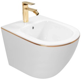 Závěsný bidet REA CARLO MINI, bílá/zlatý lem