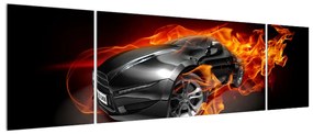 Obraz auta v ohni (170x50 cm)
