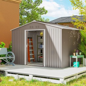 Outsunny Kůlna na Nářadí 4,9 m², Zahradní Kůlna s Pultovou Střechou, Posuvné Dveře, Základna, 277 x 195 x 192 cm, Kůlna z Pozinkované Oceli, Odolná p…
