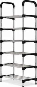 botník, 6 pater, kov/plast, 116x58x25 cm, chrom/černá, Dekorino BB20260056