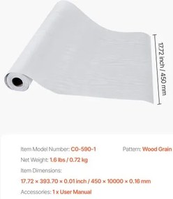 Samolepicí tapeta, 45 cm × 10 m VEVOR – Bílá