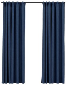 vidaXL Zatemňovací závěsy s háčky vzhled lnu 2 ks modré 140 x 225 cm