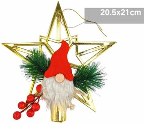 Vánoční špička na stromeček, hvězda se skřítkem, 20.5x21cm