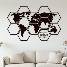 dřevo života Dřevěná mapa světa Hexagon Zvolte barvu dekoru: Černá, Rozměry (cm): 93x60