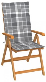 Skládací zahradní židle s poduškami teak / látka Dekorhome Šedá kostka