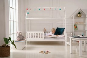Vingo Dětská domečková postel bílá včetně matrace a roštu, 80 x 160 cm Barva: postel s šedou střechou