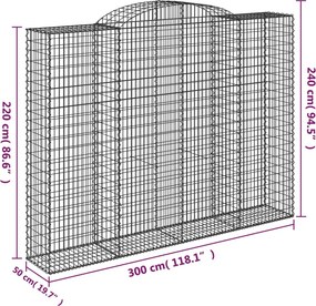Klenuté gabionové koše 2 ks 300x50x220/240cm pozinkované železo 3146809