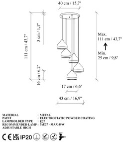 Lustr na lanku YILDO 5xE27/40W/230V bílá/zlatá