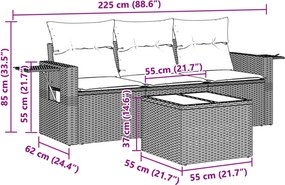 4dílná zahradní sedací souprava a podušky světle šedá polyratan 3252209