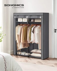 Organizér na oblečení, mobilní textilní šatní skříň s háčky 140 x 43 x 174 cm, šedá