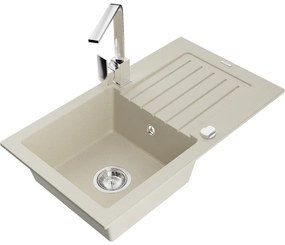 Mexen Pablo, granitový dřez 752x436x161 mm, 1-komorový a chromová baterie Rita, béžová, 6510-69-670300-00