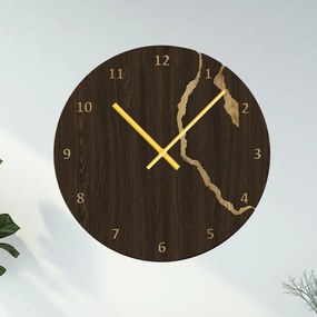 dřevo života Nástěnné hodiny ŘEKA Zvolte barvu dekoru: Wenge-Dub zlatý, Zvolte velikost hodin (cm): 40x40, Barva ručiček: Zlaté