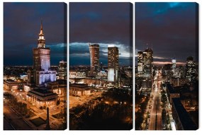 Vícedílný obraz Panorama Centra Varšavy V Noci Nedostatek Nedostatek Přírodní plátno 180x120