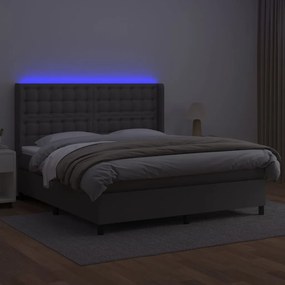Box spring postel s matrací a LED šedá 160x200 cm umělá kůže 3139395
