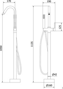 Mexen Gaja, volně stojící vanová baterie, zlatá lesklá, 75333-50