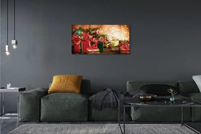Obrazy na plátně Dárky vánoční ozdoby světla 140x70 cm