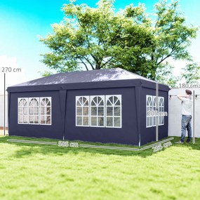 Outsunny skládací pavilon 6 x 3 m, odnímatelné boční stěny, velká okna, dveře na zip, ocelový rám, modrý