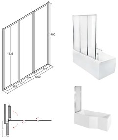 Besco Integra akrylátová vana s trojdílnou zástěnou Délka vany: 170cm, Orientace: Levá