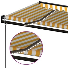 vidaXL Marketos Automatická markýza LED a senzor větru 450 x 350 cm žlutá/bílá