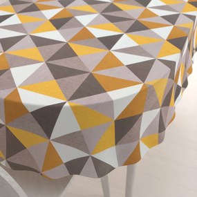 Biante Sametový oválný ubrus Tamara TMR-020 Žluto-šedobéžové trojúhelníky 100x140 cm