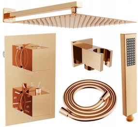 Mexen Cube DR02 podomítkový sprchový set s dešťovou sprchou 30x30 cm (6v1), růžová zlatá, 77502DR0230-60