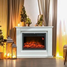 HOMCOM Elektrický krb, 3D LED plameny, dálkové ovládání, časovač, MDF, bílý