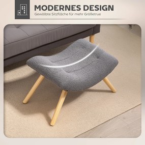 HOMCOM Moderní podnožka s fleecovým potahem a dřevěnými nohami, polstrovaná, do obývacího pokoje, ložnice, předsíně, tmavě šedá