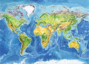 Malvis ® Tapeta Mapa světa zelenomodrá Vel. (šířka x výška): 144 x 105 cm