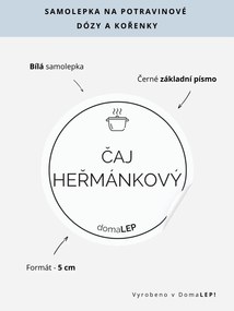 ČAJ HEŘMÁNKOVÝ – bílá samolepka na dózu, základní písmo, 5 cm | DomaLEP