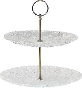 Skleněný 2-patrový etažér se srdíčky Heart glass - Ø 22*24 cm