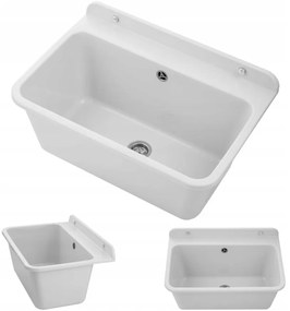Sink Quality Universe, univerzální plastová výlevka 61x41x30 cm + sifon, 1-komorová, bílá, SKQ-KGLK60-WH