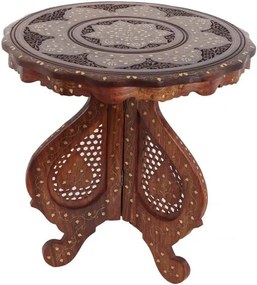 Dřevěný stolek "Warda" s mosaznou výzdobou