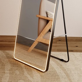 Mereo, Mereo Zrcadlo hranaté 500x1700 mm, LED osvětlení, závěsné i stojaté, černý rám, MER-CN188