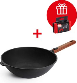 Woll Nepřilnavá wok pánev Eco Logic QXR s dřevěnou odnímatelnou rukojetí, 30 cm 11030WLCI-Q